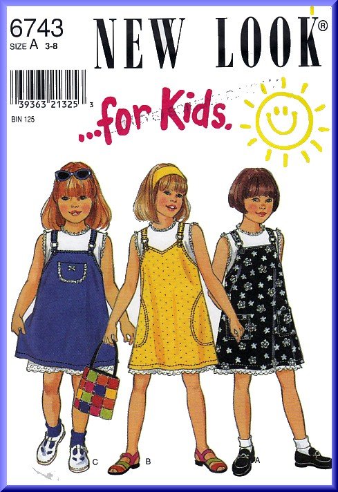 New Look Sewing Pattern 6743 Sz 3-8 Girls' Casual Summer Jumper Dress ...