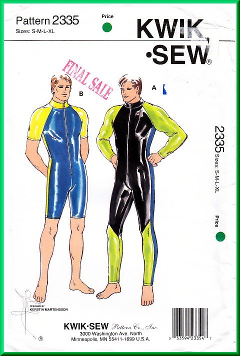 Kwik Sew 2335 Sewing Pattern Sz S-XL Men's Scuba Diving Suit Unitard ...