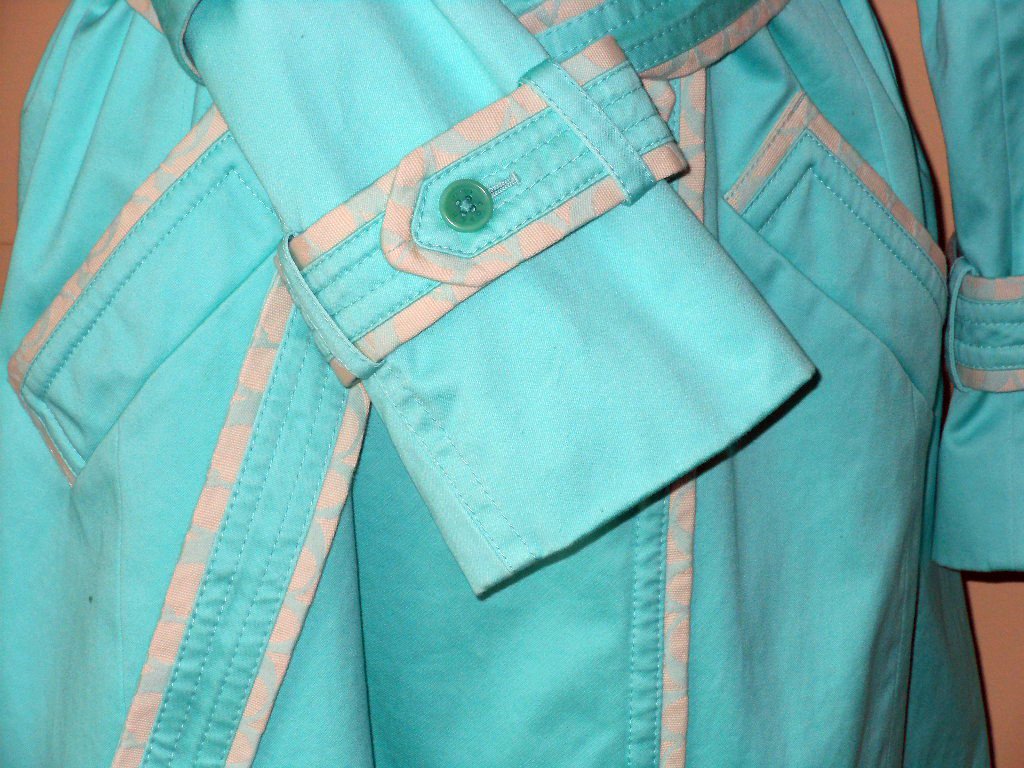 Coach Trench Coat Turquoise Blue Sz 12 Classic Mid Length Belted Double ...