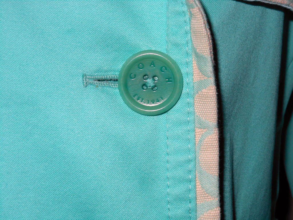 Coach Trench Coat Turquoise Blue Sz 12 Classic Mid Length Belted Double ...