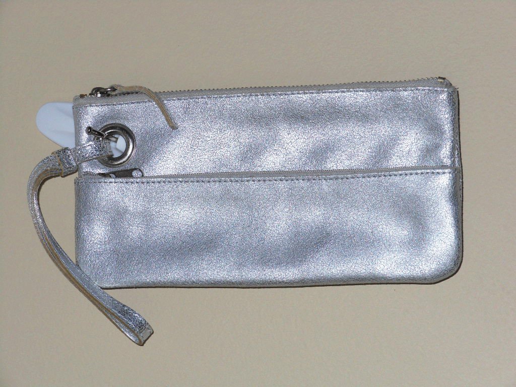 Silver Leather Old Navy Wristlet Clutch Matte Crackled Leather Mini ...