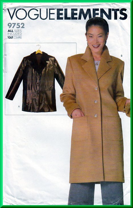 Vogue 9752 CUT Sewing Pattern Sz M (12-14) Misses' Blazer Coat Notched ...