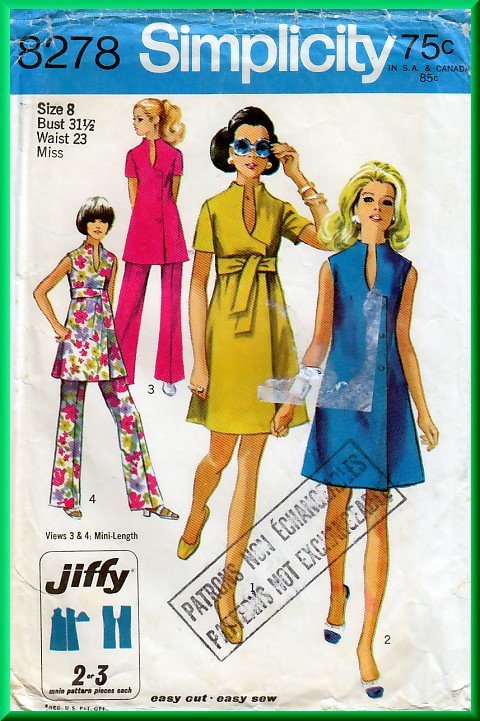 Simplicity 8278 CUT Vintage Sewing Pattern Sz 8 Misses' Belted Dress ...