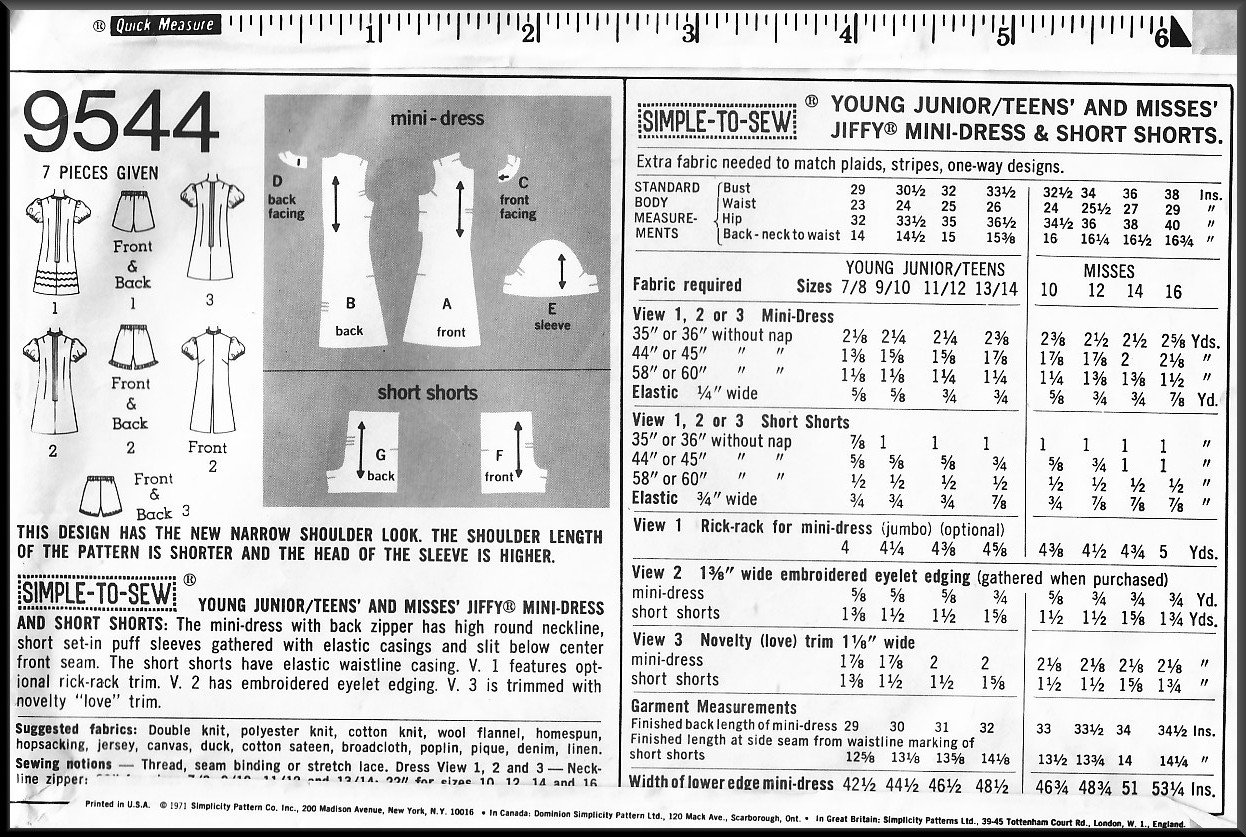 Simplicity 9544 CUT Vintage Sewing Pattern Sz 12 Misses' Mini Dress ...