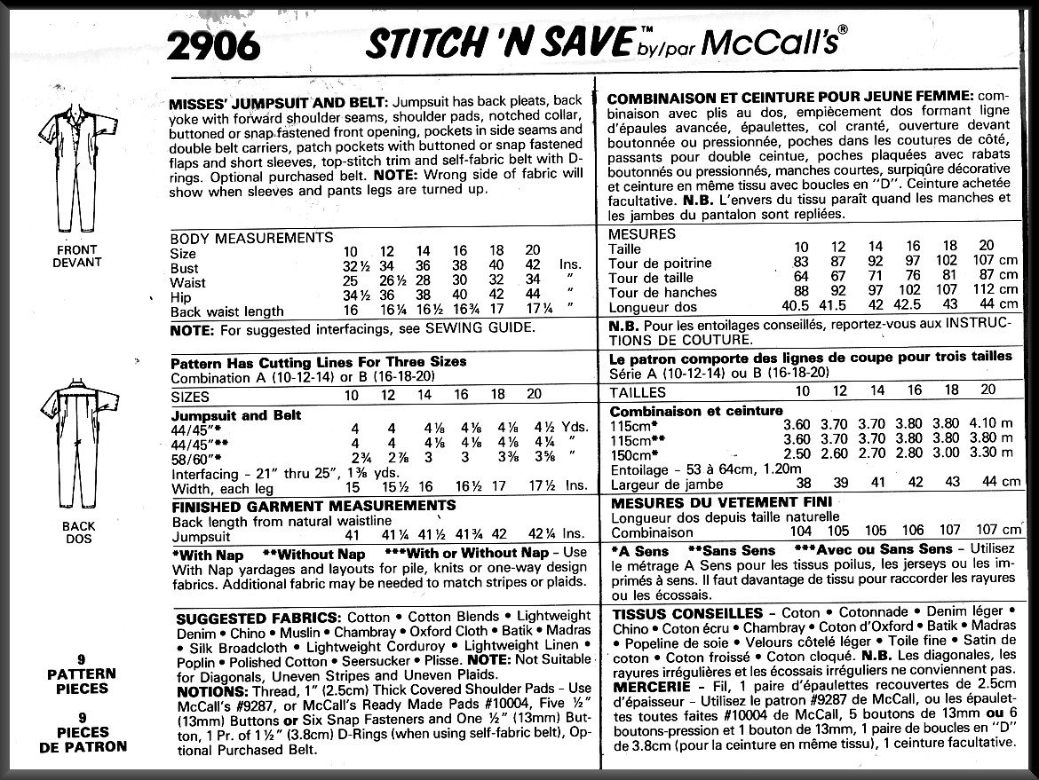 McCall's 2906 Vintage Sewing Pattern Sz 16-20 80s Retro Jumpsuit Sporty ...