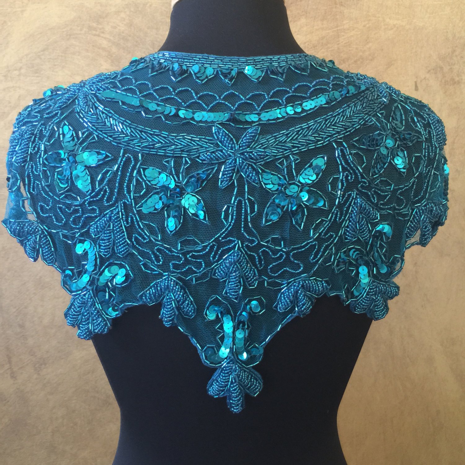 Turquoise Sequin and Beaded Shawl Bridal Wrap Shoulder Shrug