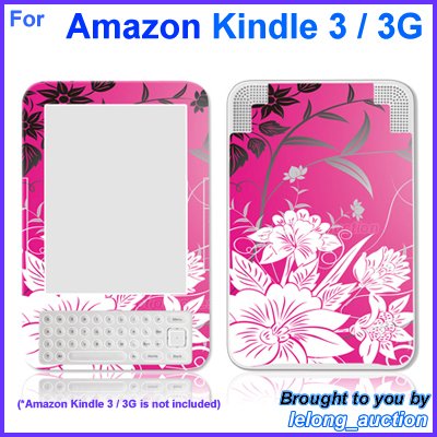 Vinyl Skin Sticker Art Decal Pink Flower Design for Amazon Kindle 3 Wi ...
