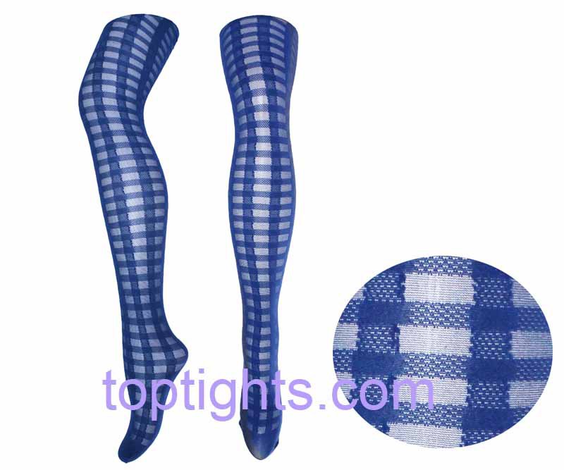 Blue Tartan Sheer Opaque Pattern Print Pattern Tights