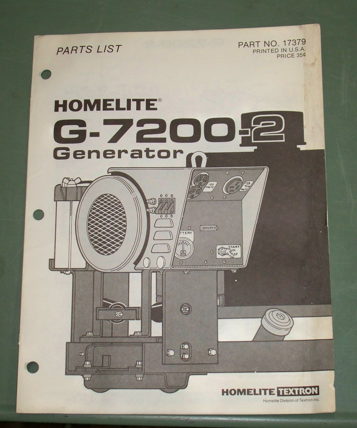 Homelite Generators, Parts List, Part No. 17379, Models G-7200-2 ...