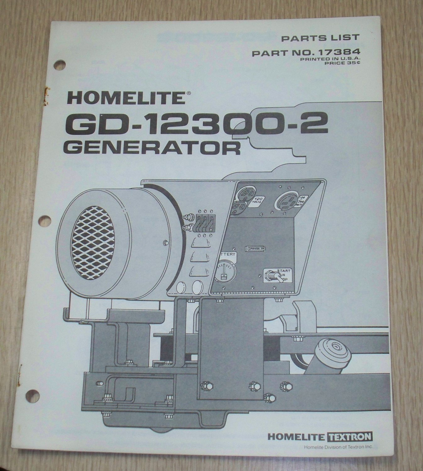 Homelite Generators, Parts List, Part No. 17384, Models GD-12300-2 ...