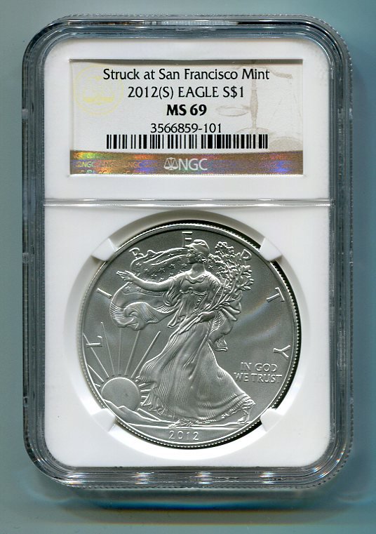 2012(S) American Silver Eagle NGC MS69 San Francisco Mint Label Brown/Gold Label Wholesale