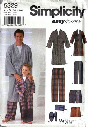 Men, Boy Pajamas, Robe Sewing Pattern Simplicity 5329 Sz S, M, L, XL