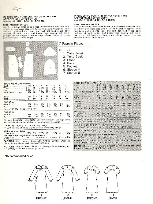 Misses Dress 80s Sewing Pattern Butterick 3928 Size 8, 10, 12