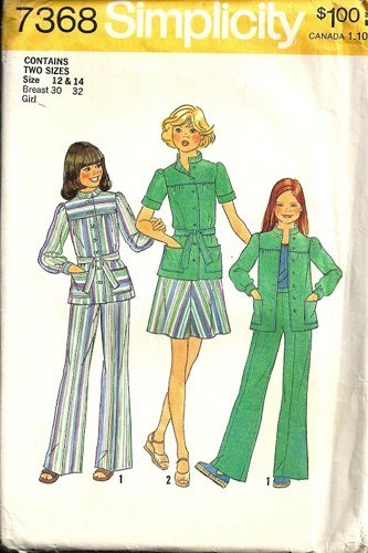 Simplicity 7368 Girls Shirt, Skirt, Pants Vtg Sewing Pattern 12, 14