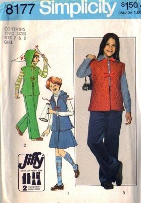 Simplicity 8177 Girls Skirt, Pants, Vest, Hood Sewing Pattern Sz 7, 8