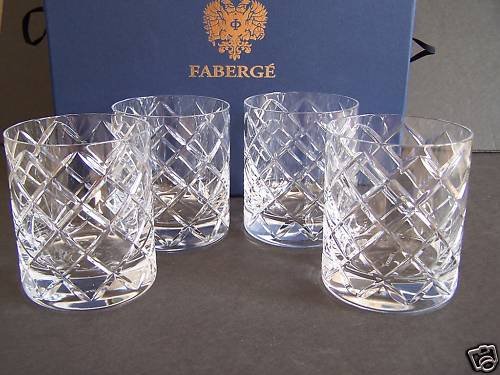 FABERGE Atelier Crystal Oberon DOF Glasses Set/4 NIB