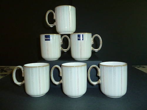 DENBY Stoneware Mist Falls Straight Mugs Set/6 New