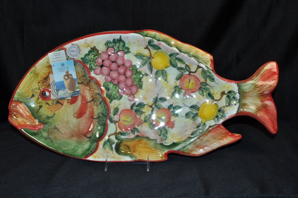 Art Ceramic Hand Painted Decorative Fish Wall Plaque by A. Meidani ...