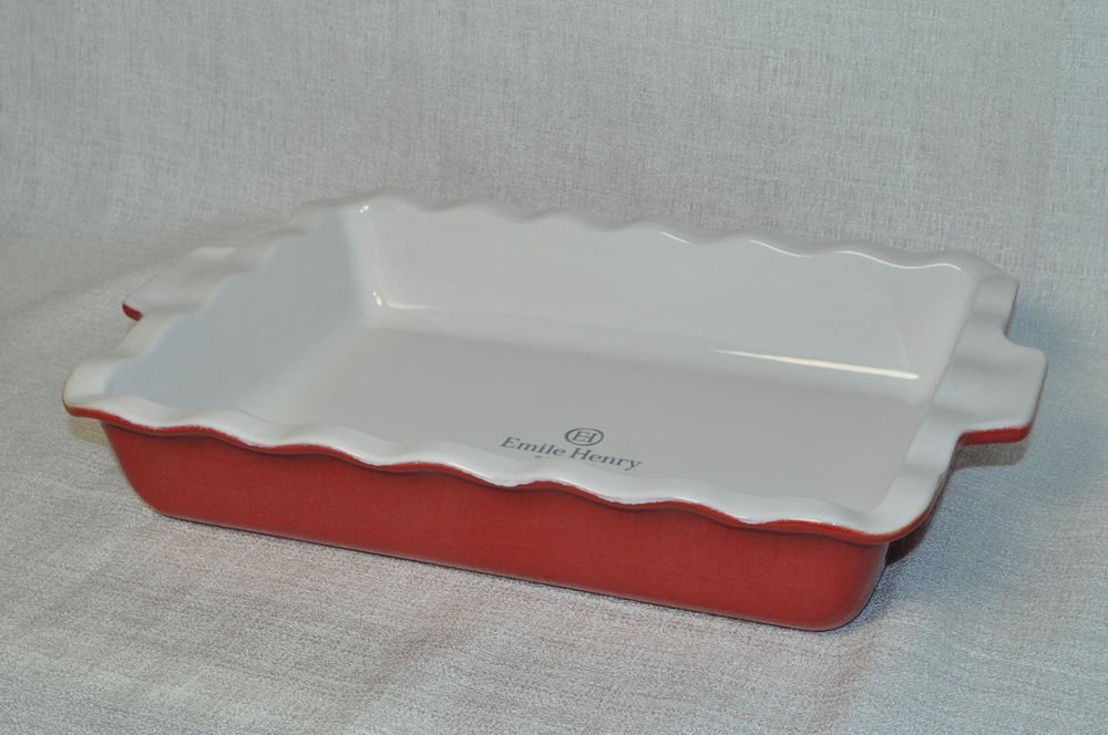 EMILE HENRY Ruffled Rectangular Baking Dish Red Cherry Baker Lasagna 15 ...