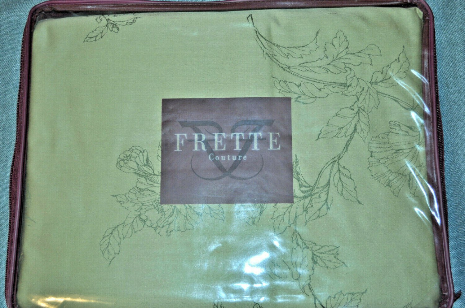 FRETTE Couture King Duvet Set Green Pattern 100% Cotton Italy New