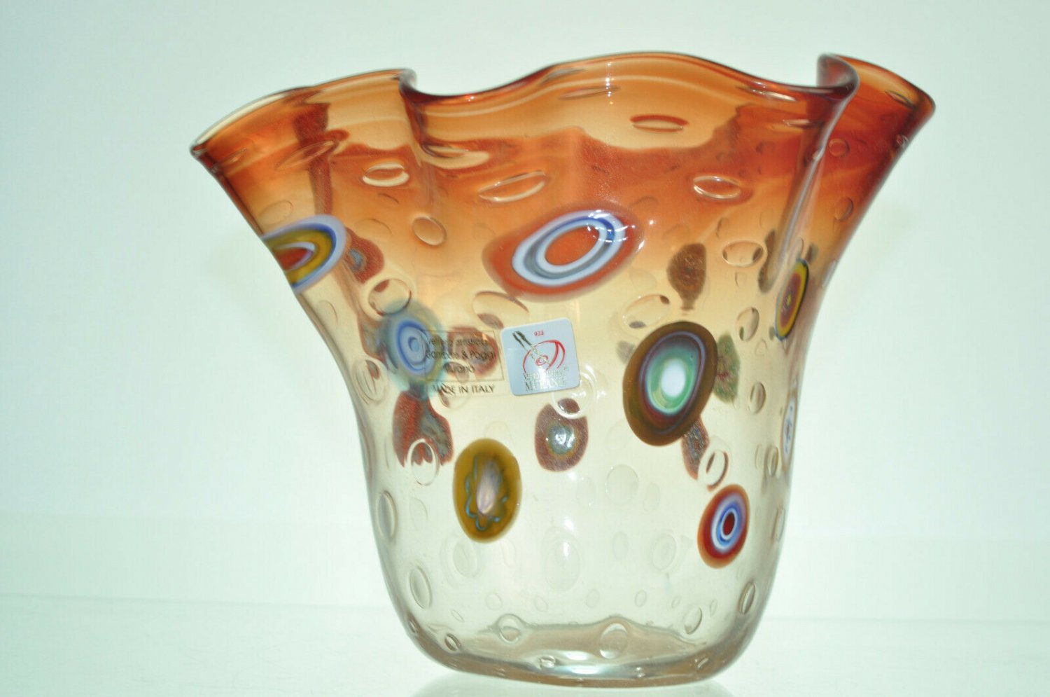 MURANO Art Glass Gambaro & Poggi Handkerchief Millefiori Clear/Brown ...