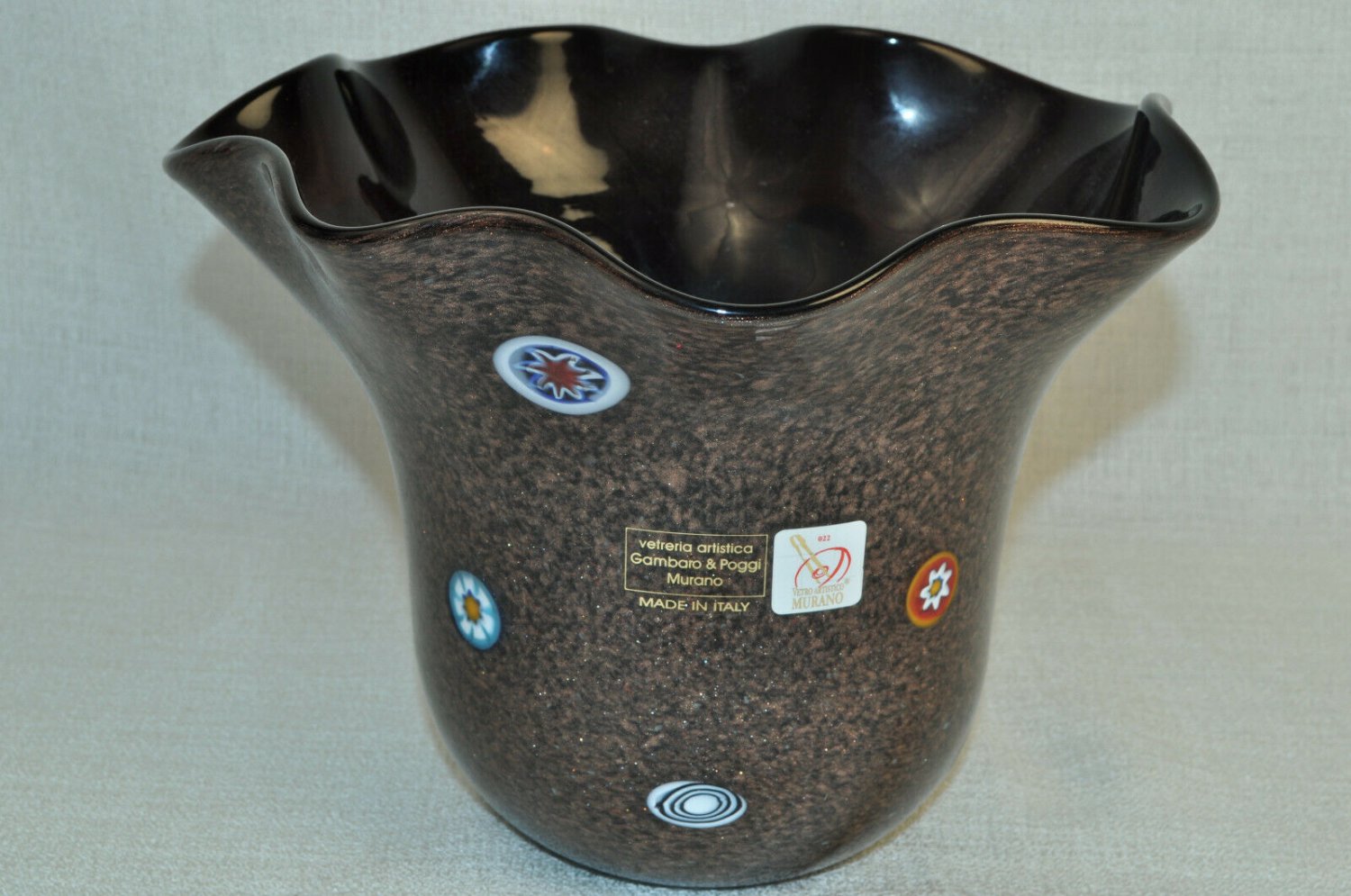 MURANO Art Glass Gambaro & Poggi Handkerchief Murrine Millefiori Black ...