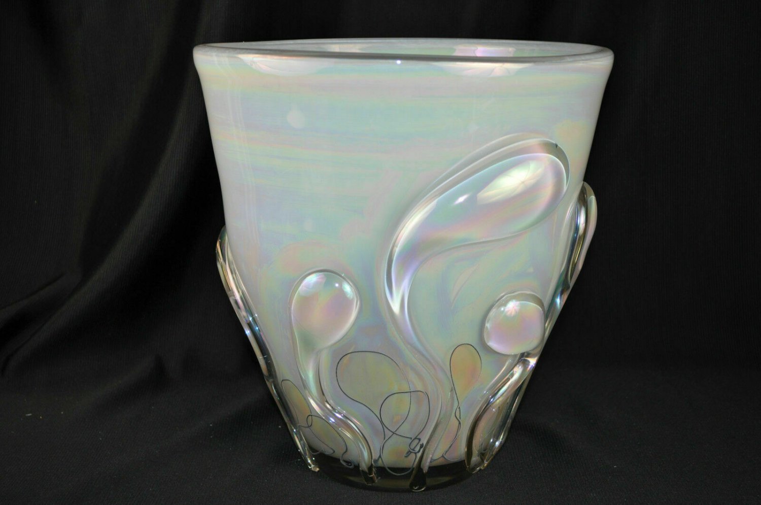 ION TAMAIAN Art Glass Hand Blown Shiny White Vase Vessel Fused Romania New