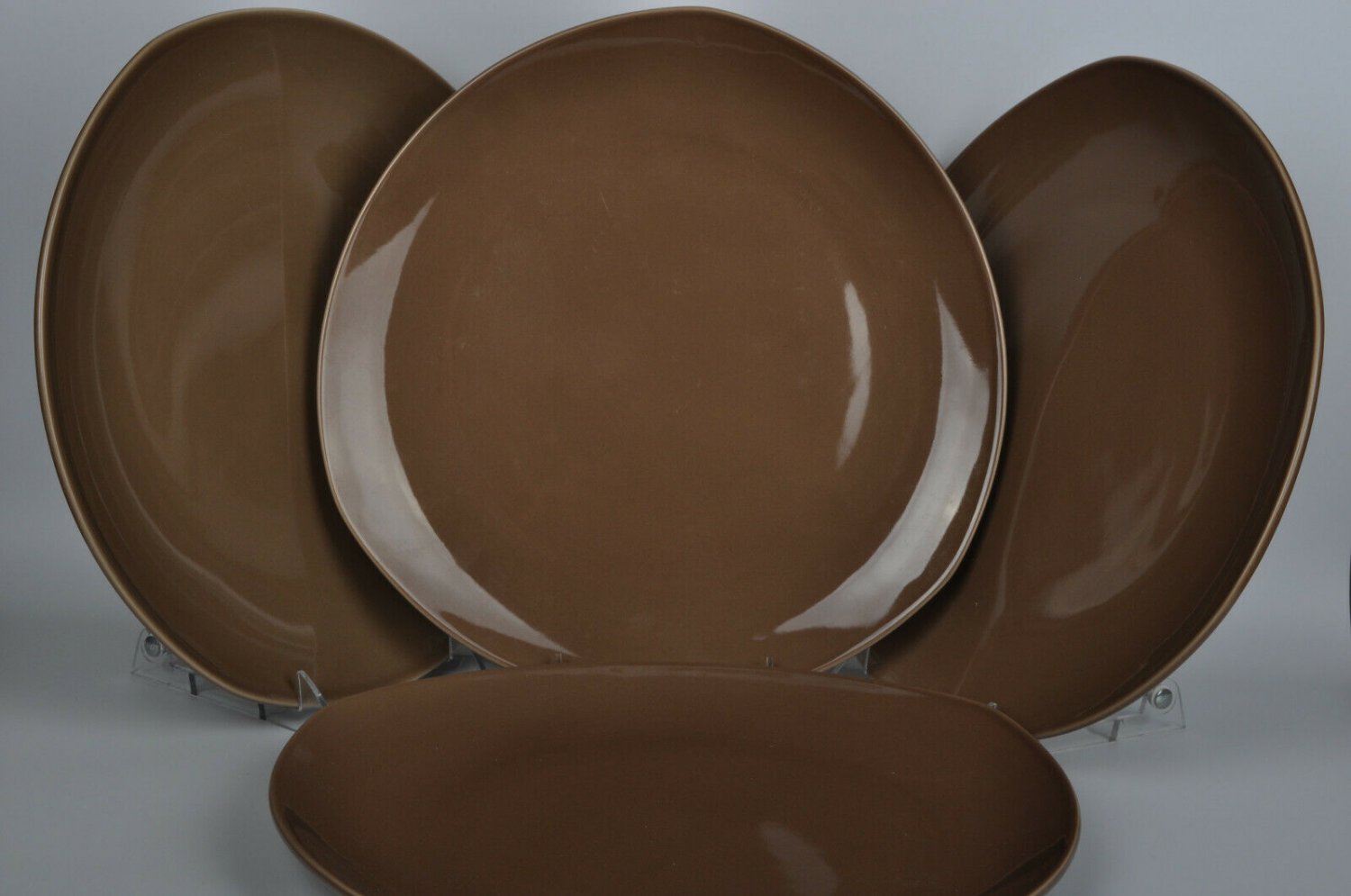 NAMBE Stoneware Tri Corner Espresso Brown Dinner Plate Set/4 New