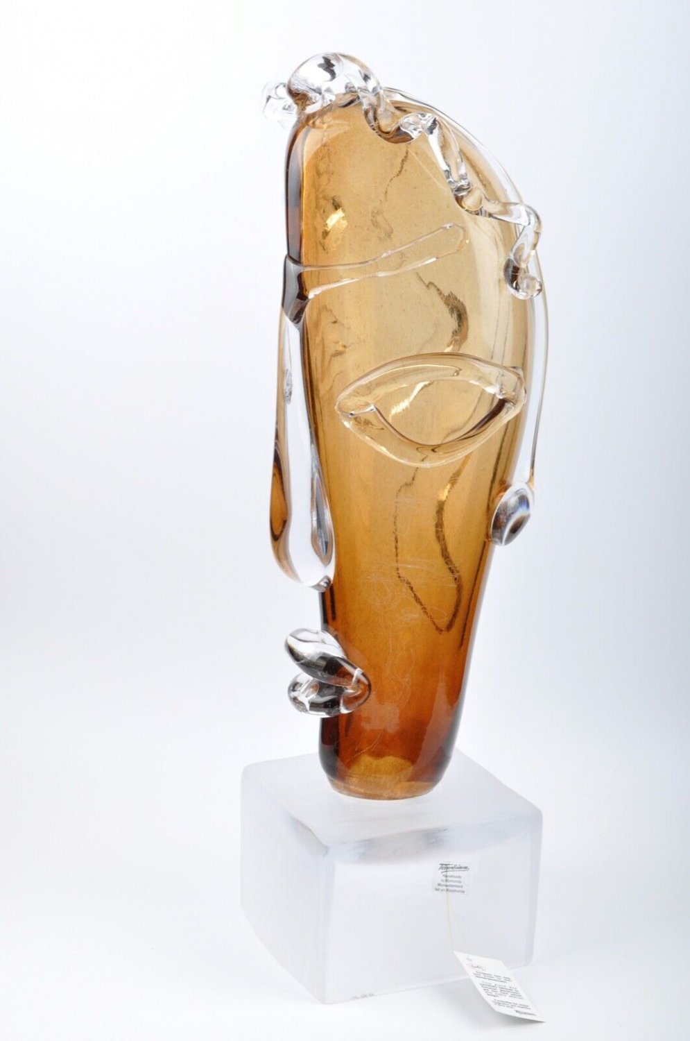 ION TAMAIAN Art Glass Brown Abstract Man Face Sculpture Hand Blown ...