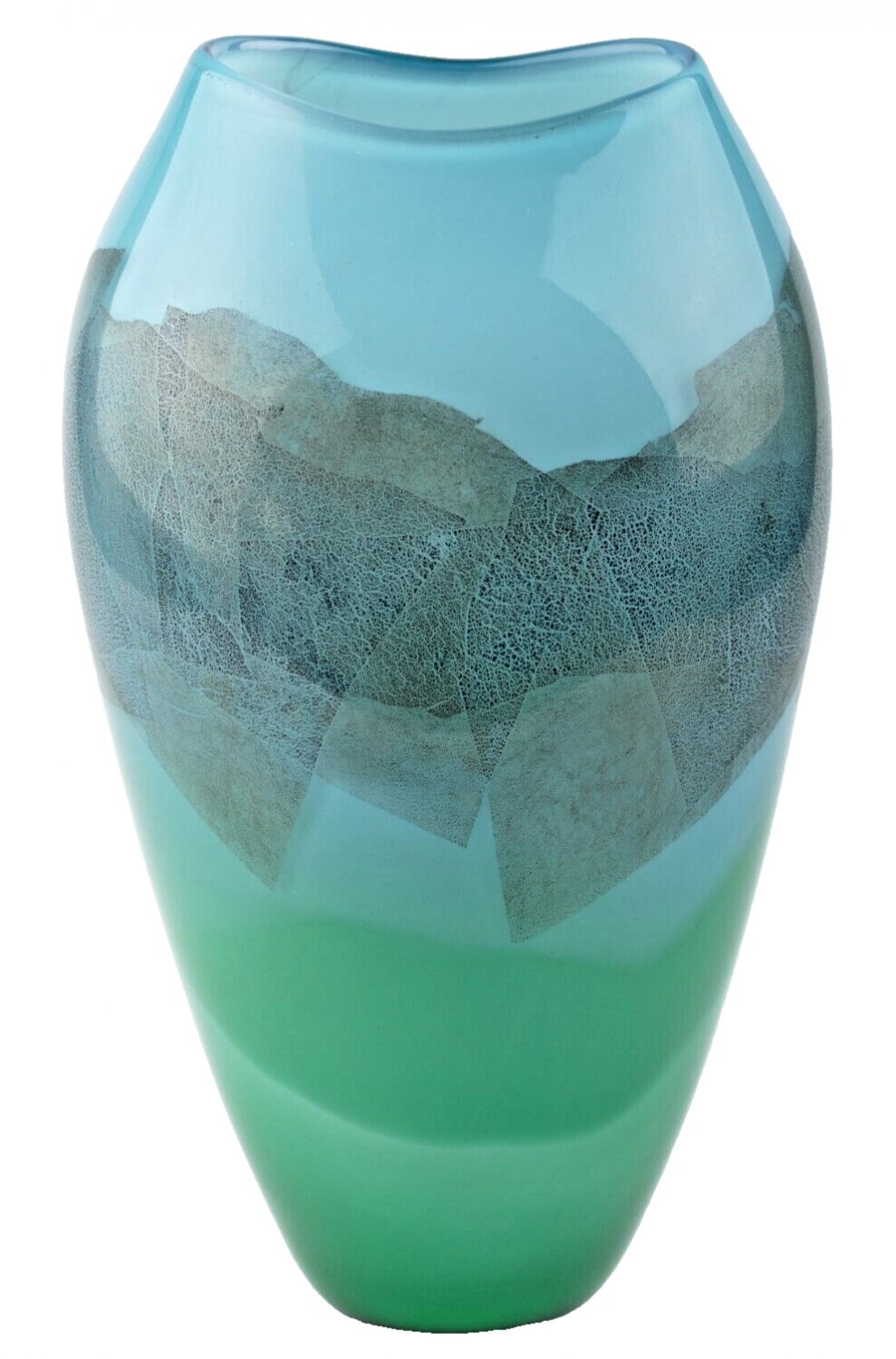 SIGWARTH Art GLASS Studio Silver Leaf Aqua/Bristol Vase Medium Hand ...