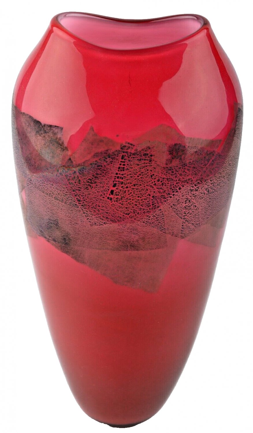 SIGWARTH Art GLASS Studio Silver Leaf Ruby/Sliver Vase Medium Hand ...