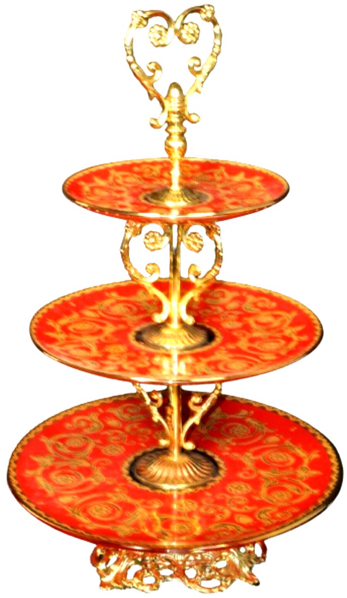 MURANO Art Glass 3-Tier Footed Tray Red/Gold by Decotech Hand Made ...