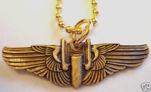 Aerial USAF Pilot Wings Bomber Gunner Pendant Necklace
