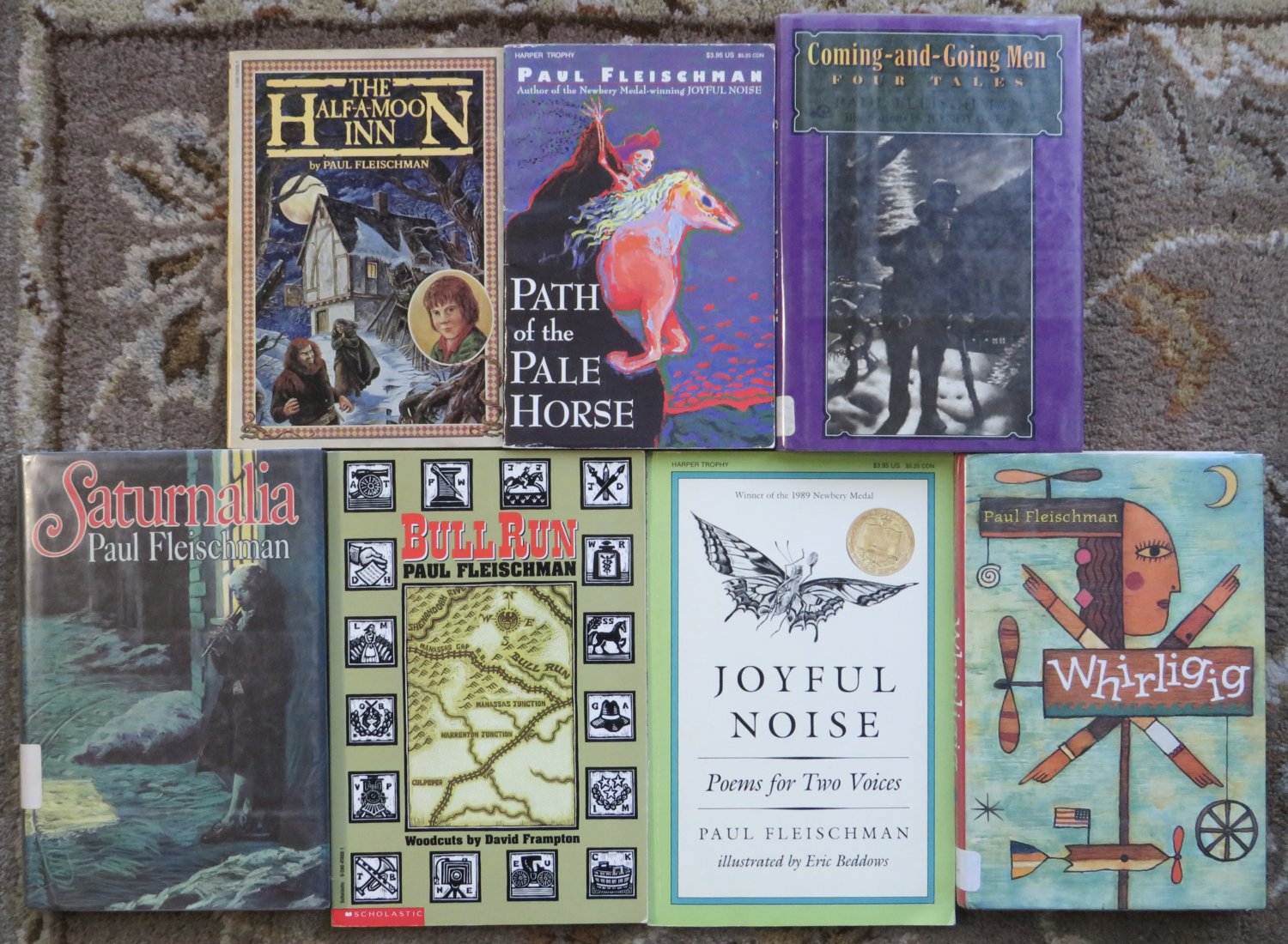 7 books by Paul Fleischman Whirligig, Bull Run, Saturnalia, Joyful Noise