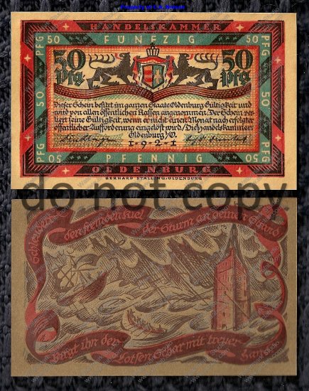 German Notgeld 50 Pfennig Foreign Paper Money 1921 Lighthouse