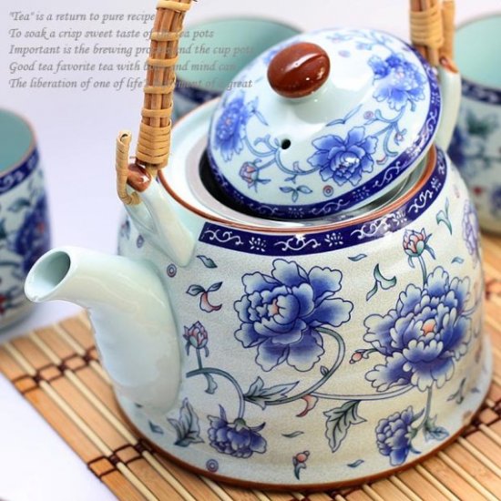 3 Set of Chinese Celandon Peony Tea Service Set