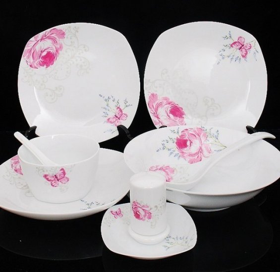 Fine Bone China Dinnerware Set 28PCS Rose and Butterfly Wedding Gift