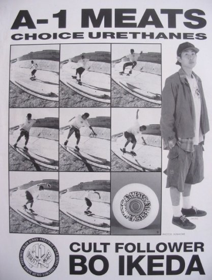 1991 Bo Ikeda A-1 A1 Meats Skateboard Wheels Print Ad
