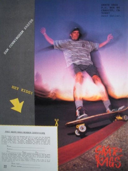 1988 SAM CUNNINGHAM Skate Rags Vtg 80s Skateboarding Ad