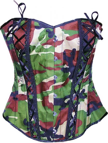 Camouflage Army CORSET BASQUE HEAVY LACING STEEL BONED