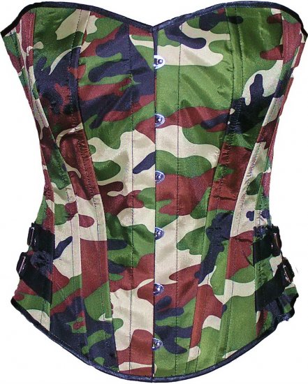 Camouflage Army CORSET BASQUE HEAVY LACING STEEL BONED side trims