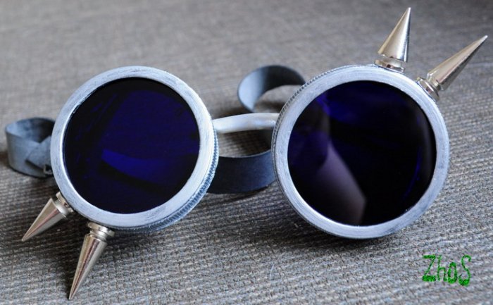 Cyber Goth Goggles Glasses 4 Spikes Silver Punk Industrial Noise Dark ...