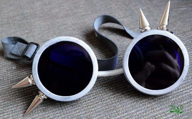 Cyber Goth Goggles Glasses 4 Spikes Silver Punk Industrial Noise Dark ...