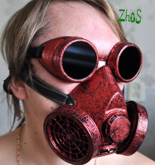 RED Sheen Cyber Mask Cyber Goth Respirator Gas Mask and Steampunk Cyber ...