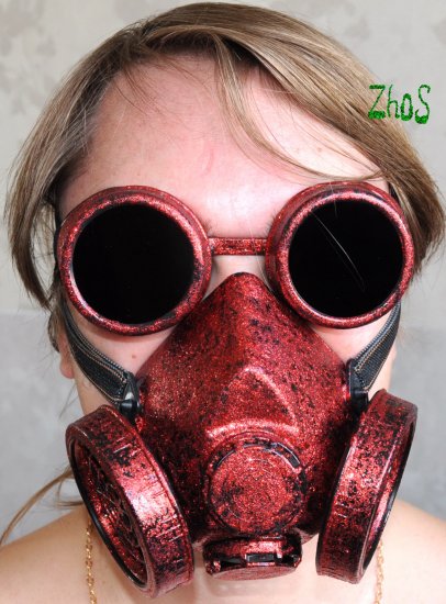 RED Sheen Cyber Mask Cyber Goth Respirator Gas Mask and Steampunk Cyber ...
