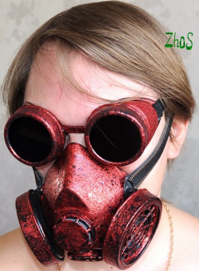 RED Sheen Cyber Mask Cyber Goth Respirator Gas Mask and Steampunk Cyber ...
