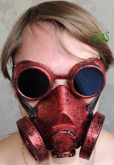 RED Sheen Cyber Mask Cyber Goth Respirator Gas Mask and Steampunk Cyber ...