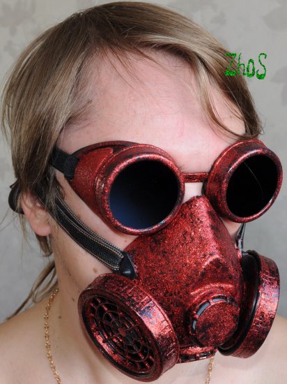 RED Sheen Cyber Mask Cyber Goth Respirator Gas Mask and Steampunk Cyber ...