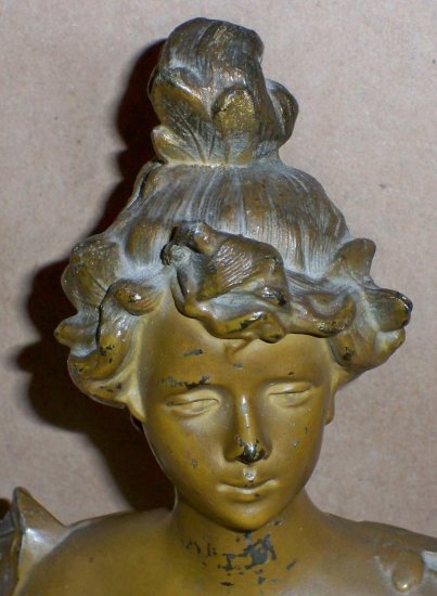 Art Nouveau French Patinated Bronze Spelter Metal Bust of a Lady, Boule ...