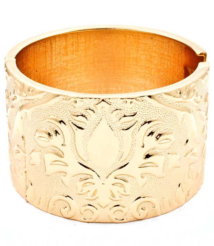 Gold Colored Bracelet Hinge Flower Print Metal Casting 1 1 2 Inch Width ...